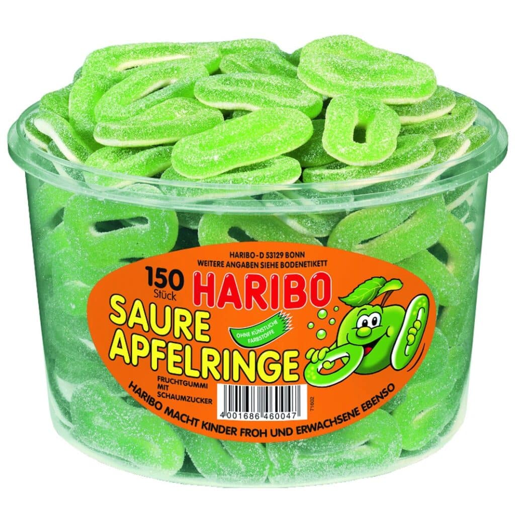Haribo Saure Apfelringe 8g x 150 Fruchtgummi - Suessigkeiten-Kaufen ...